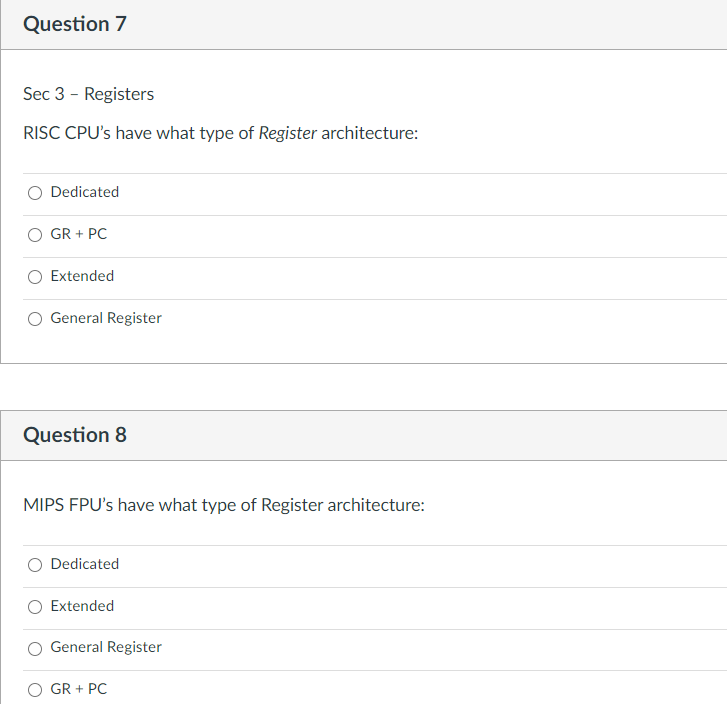 Solved Question 7 Sec 3 - Registers RISC CPU's have what | Chegg.com