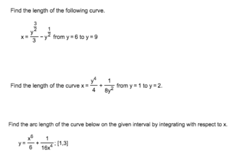 Solved Find the length of the following curve. from y х 6 to | Chegg.com