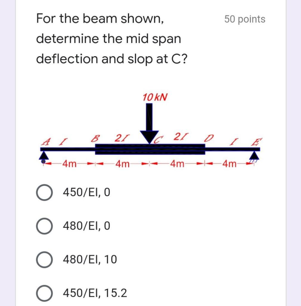 Solved 50 points For the beam shown, determine the mid span | Chegg.com
