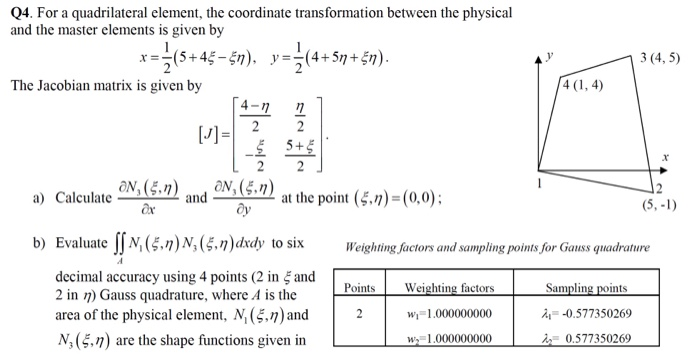 Solved Q4. For a quadrilateral element, the coordinate | Chegg.com