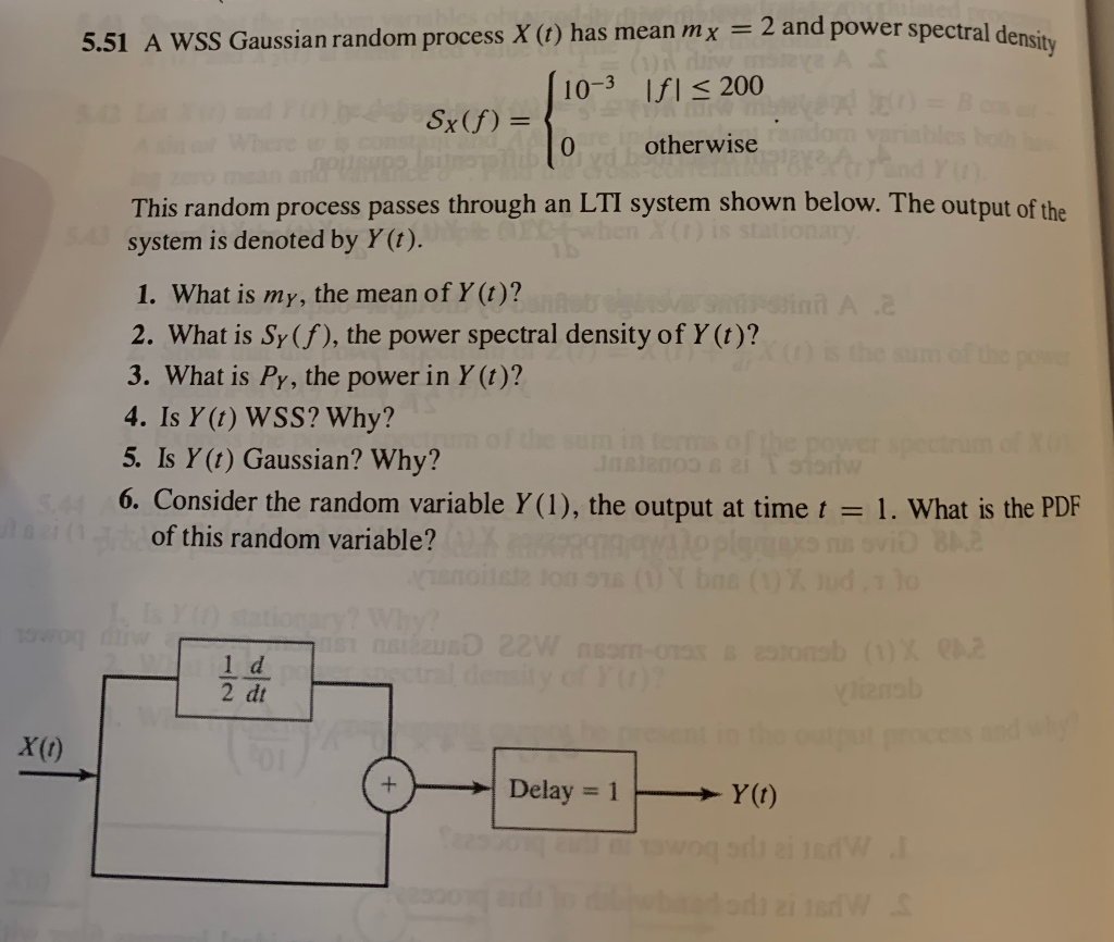 5.51 A WSS Gaussian random process X(t) has mean mx = | Chegg.com