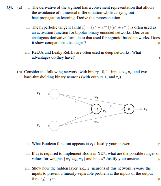 Solved 24. (a) i. The derivative of the sigmoid has a | Chegg.com