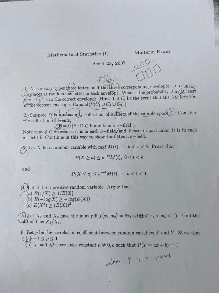Solved Mathematical Statistics (I) Midterm Exam. April 20, | Chegg.com
