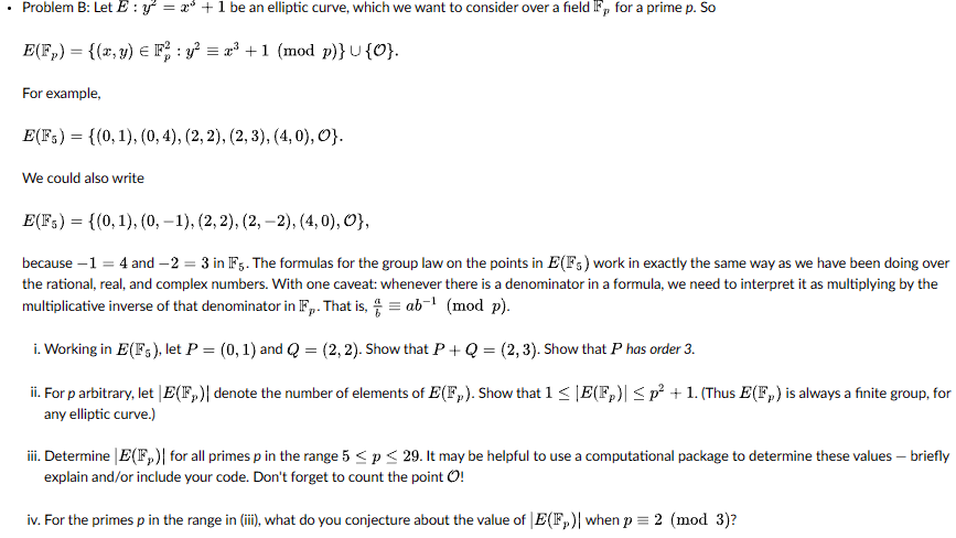 Problem B: Let E:y2=x3+1 be an elliptic curve, which | Chegg.com