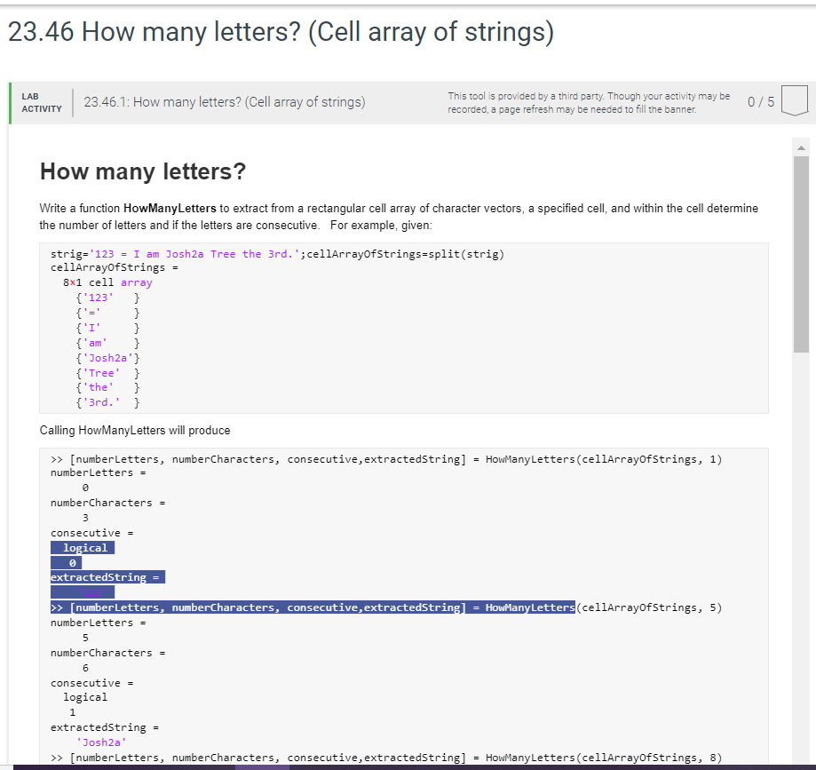 Solved 23.46 How many letters? (Cell array of strings) LAB | Chegg.com