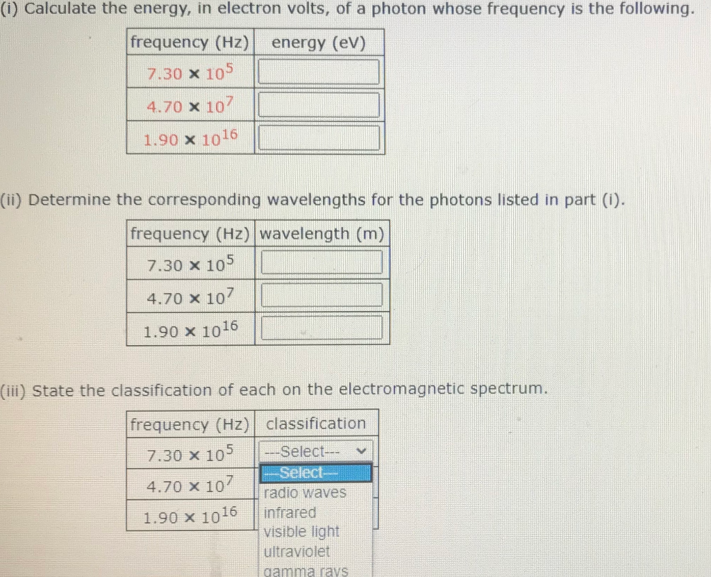 Solved (i) Calculate the energy, in electron volts, of a | Chegg.com