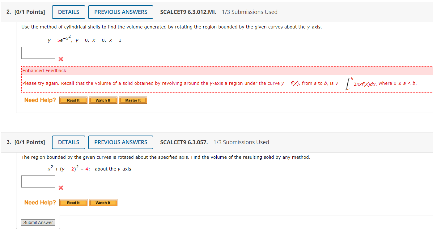 Solved y=5e−x2,y=0,x=0,x=1 Enhanced Feedback 1 Points] | Chegg.com