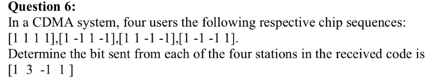 Solved In A Cdma System Four Users The Following Respective 7850