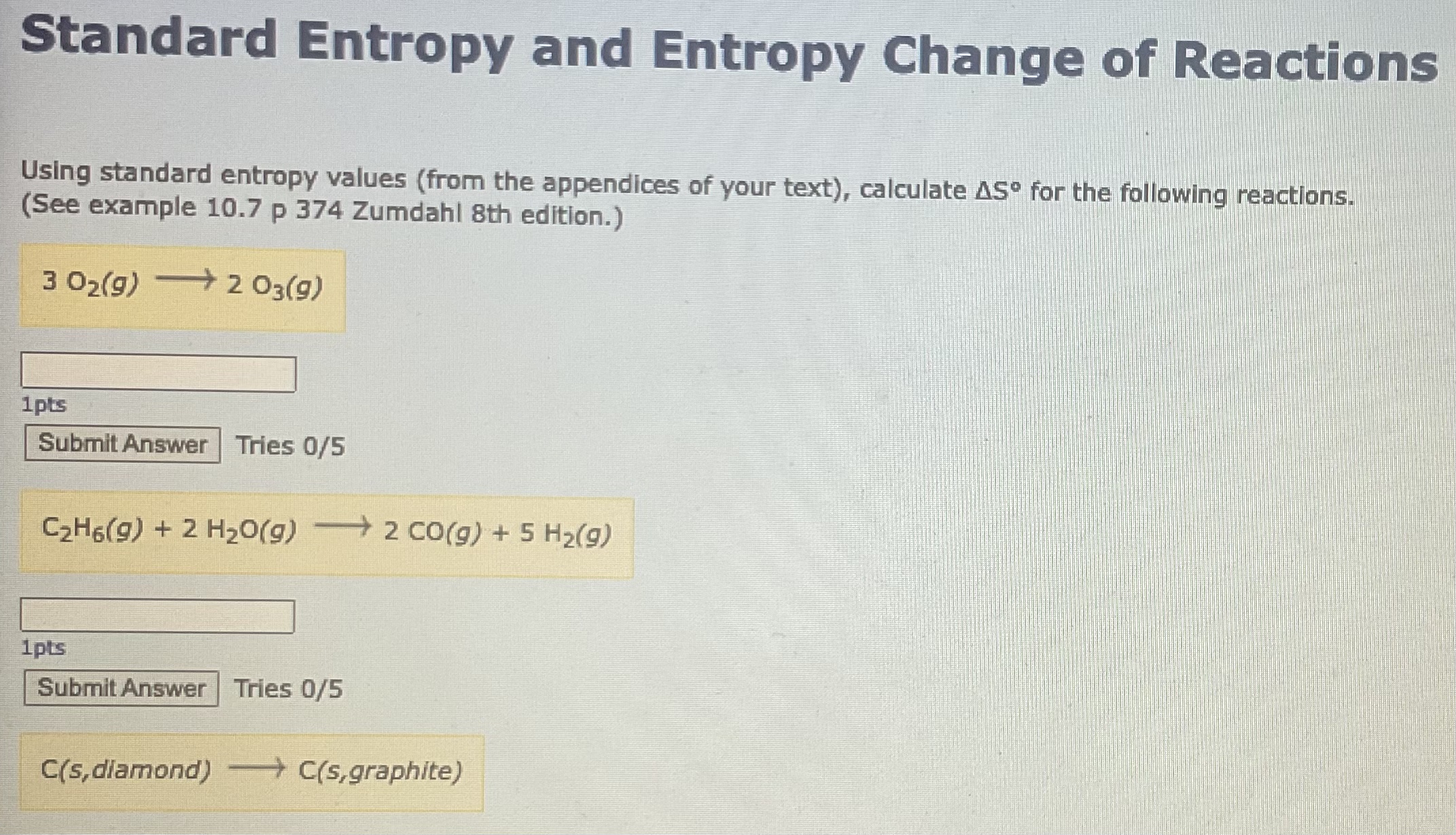 Standard Entropy and Entropy Change of Reactions | Chegg.com