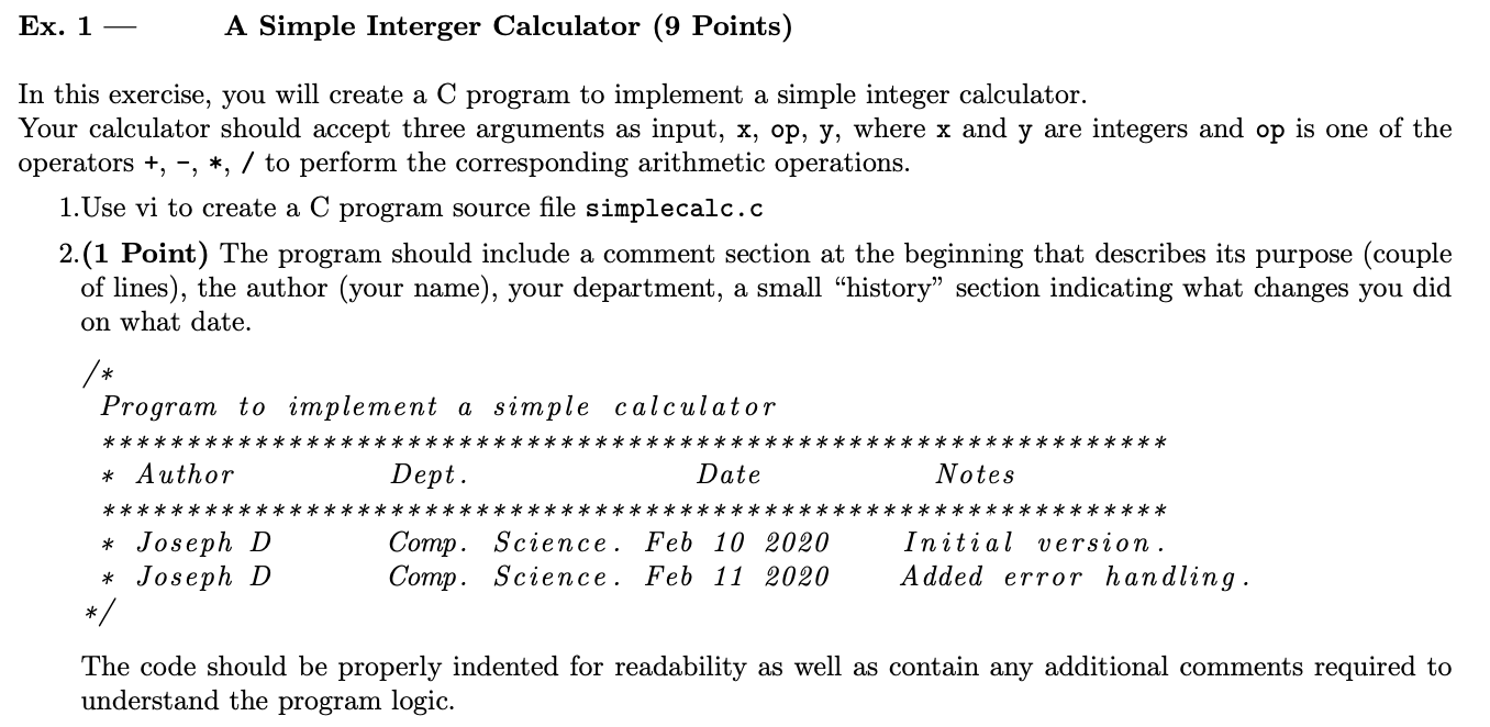 Solved Ex. 1 – A Simple Interger Calculator (9 Points) In | Chegg.com