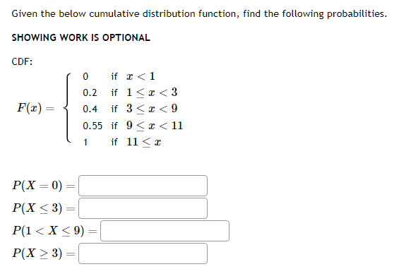 Solved Given the below cumulative distribution function, | Chegg.com