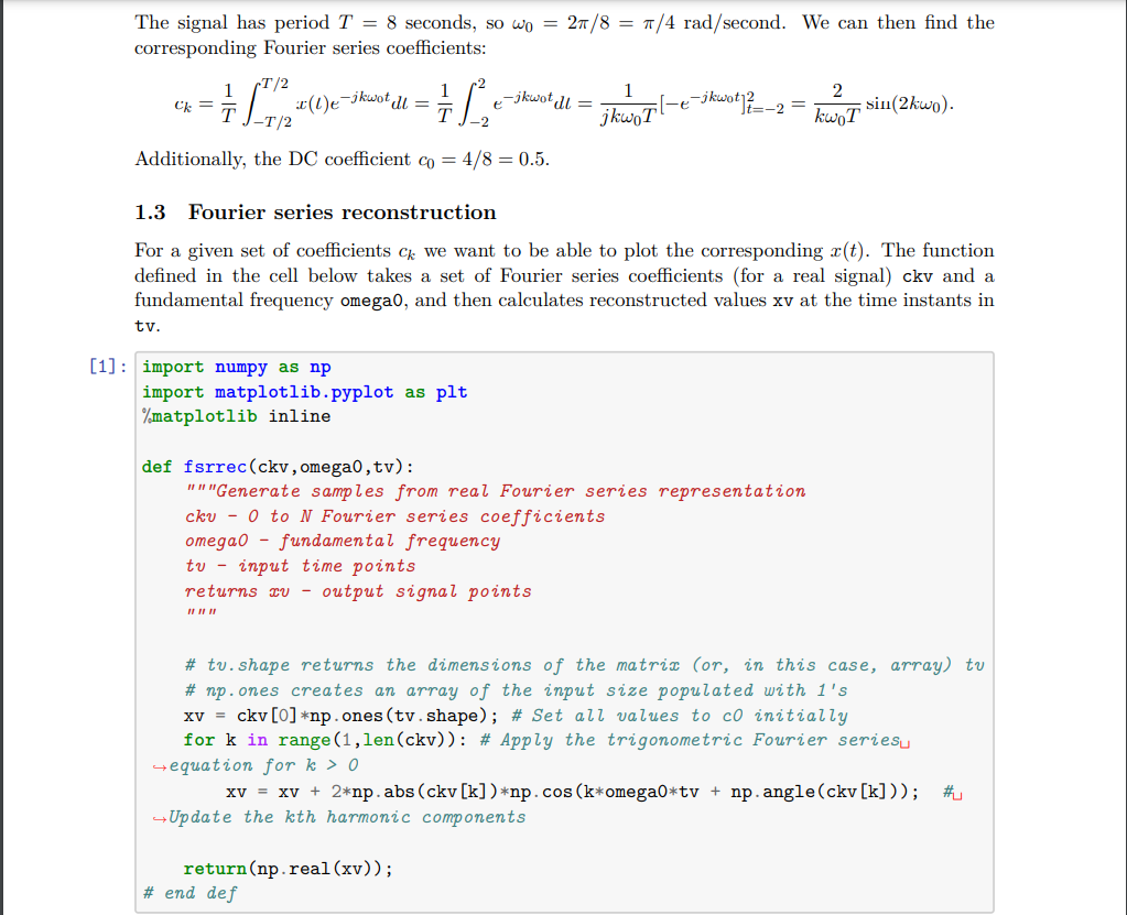 Solved Find and plot the Fourier series Python Code: 1. | Chegg.com