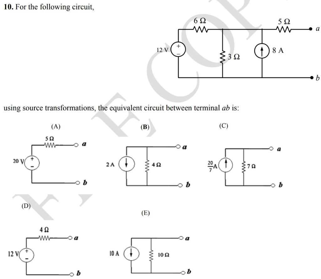 Solved 10. For the following circuit, using source | Chegg.com