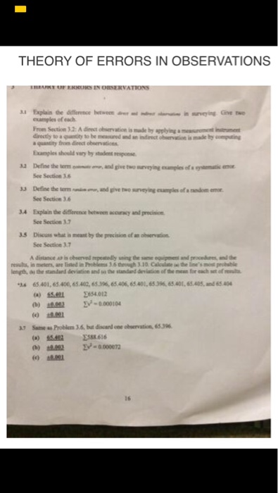 THEORY OF ERRORS IN OBSERVATIONS examples of each | Chegg.com