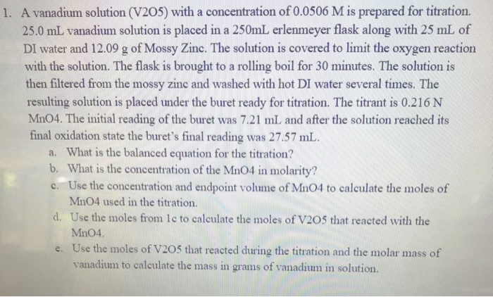 Solved A vanadium solution (V205) with a concentration of | Chegg.com