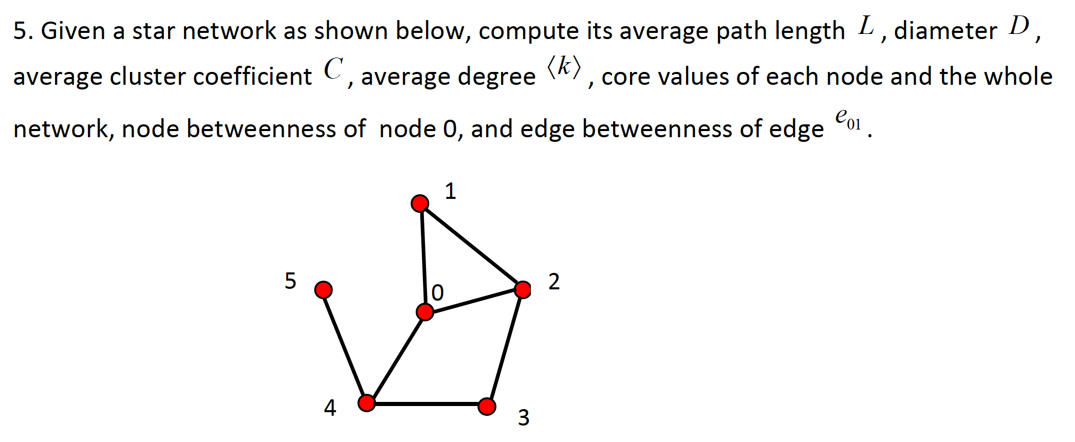 Solved 5. Given a star network as shown below, compute its | Chegg.com