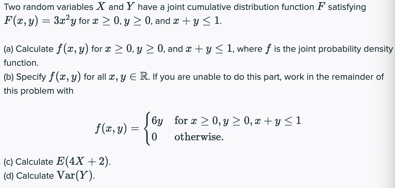 Solved Two random variables X and Y have a joint cumulative | Chegg.com