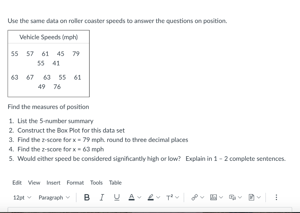 Solved Use the same data on roller coaster speeds to answer | Chegg.com