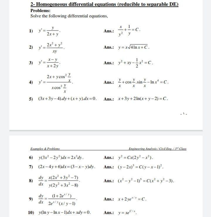 Solved 2- Homogeneous differential equations (reducible to | Chegg.com