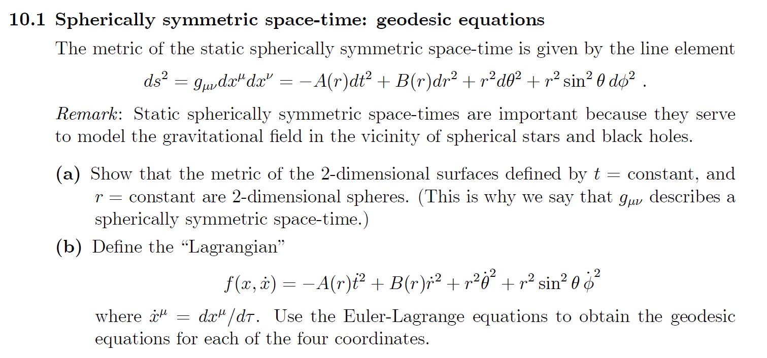 Solved 0 1 Spherically Symmetric Space Time Geodesic
