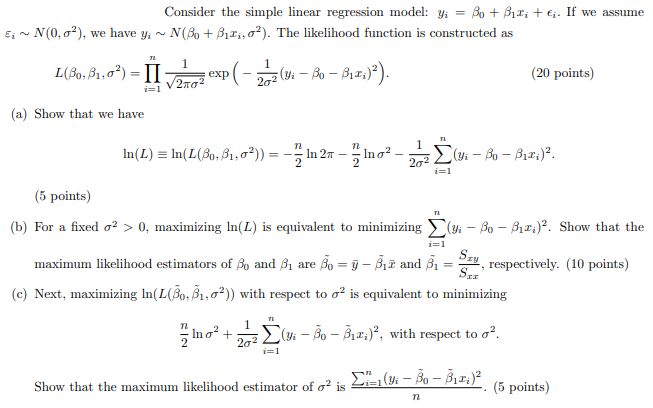 Solved Consider the simple linear regression model: yi = Bo | Chegg.com