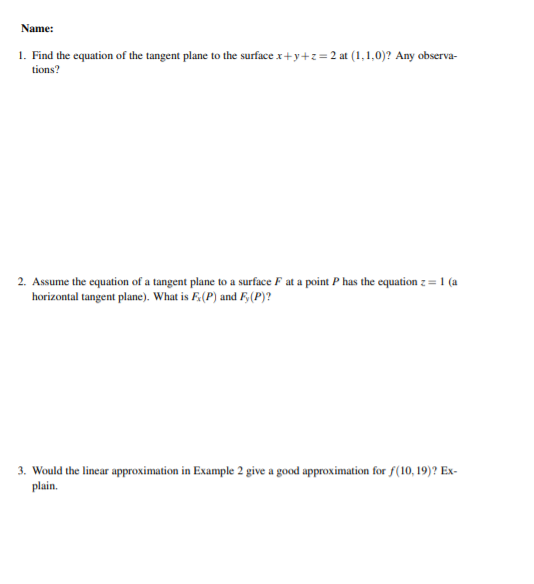 Solved Caleulus-III Tangent Planes and Linear Approximations | Chegg.com