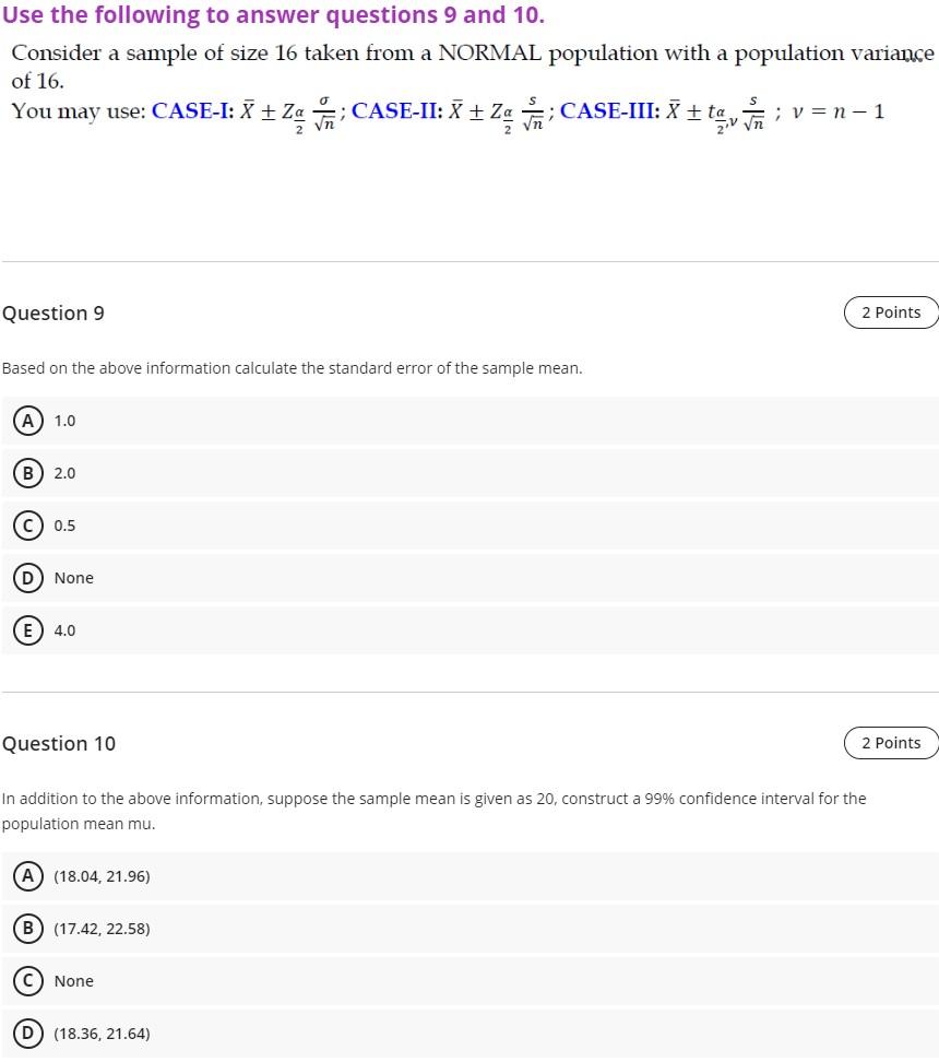 Solved Use the following to answer questions 9 and 10. | Chegg.com