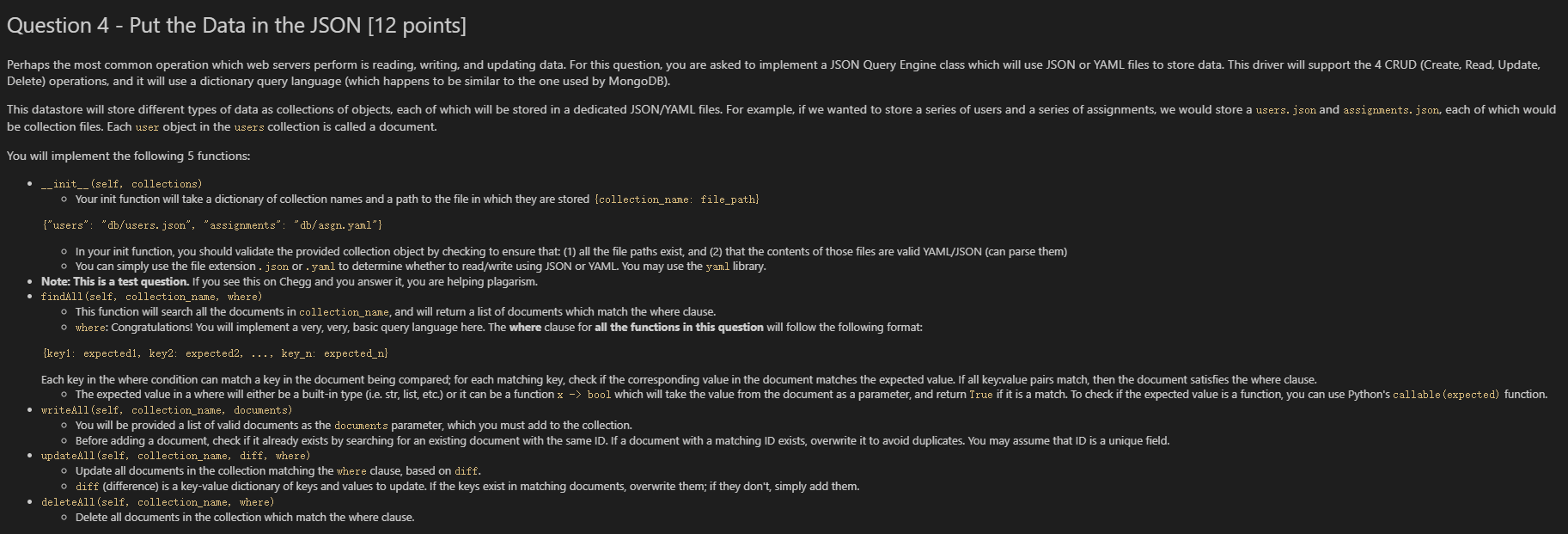 Question 4 - Put the Data in the JSON [12 points] | Chegg.com