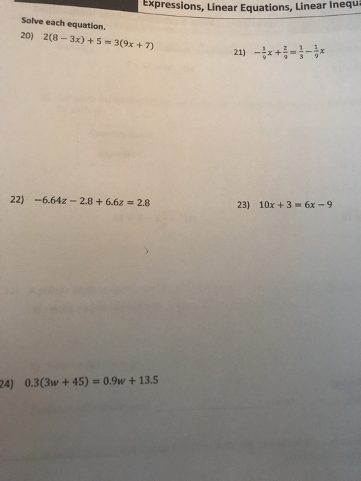 Solved Expressions, Linear Equations, Linear Inequ Solve | Chegg.com