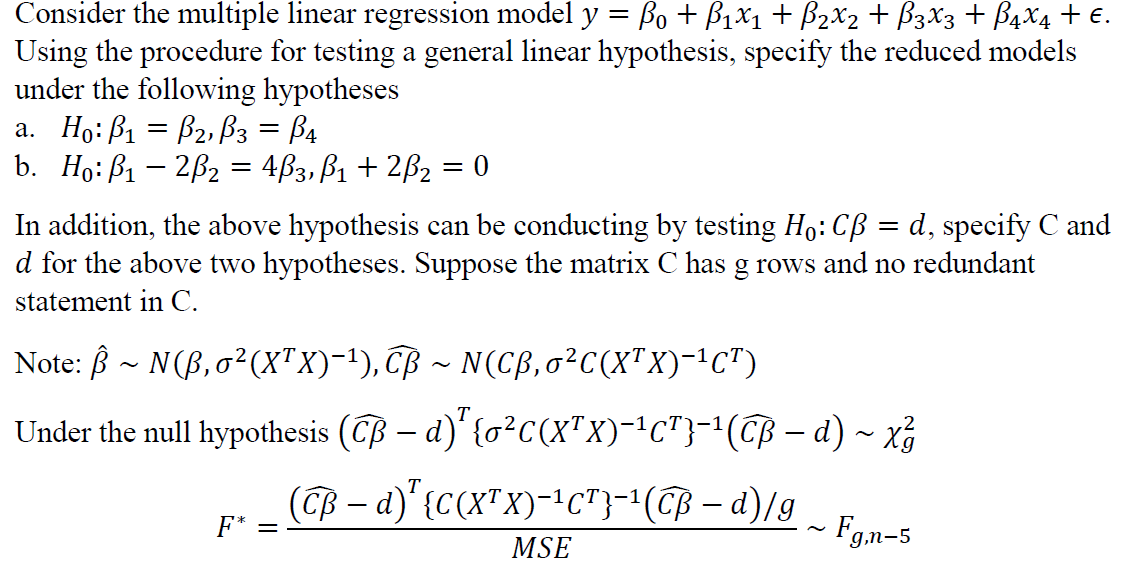 Solved Consider The Multiple Linear Regression Model Chegg