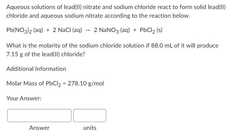 Solved Aqueous solutions of lead(II) nitrate and sodium | Chegg.com