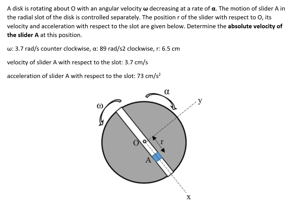 Solved A disk is rotating about O with an angular velocity w | Chegg.com