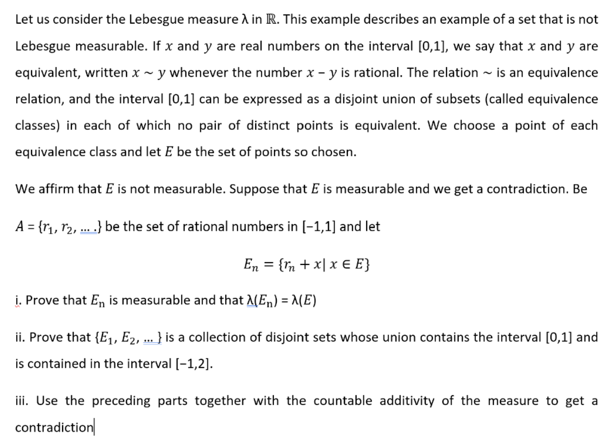 Solved Let us consider the Lebesgue measure λ in R. This | Chegg.com