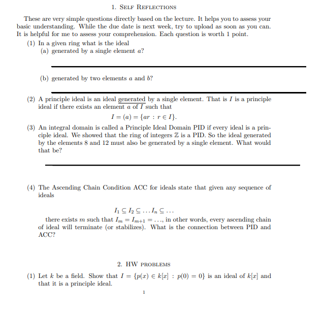 Solved 1. SELF ReFLeCtions These are very simple questions | Chegg.com