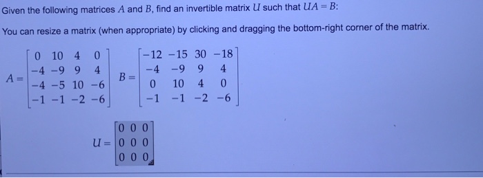 Solved Given the following matrices A and B, find an | Chegg.com