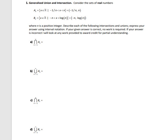 Solved 1. Generalized Union and Intersection. Consider the | Chegg.com