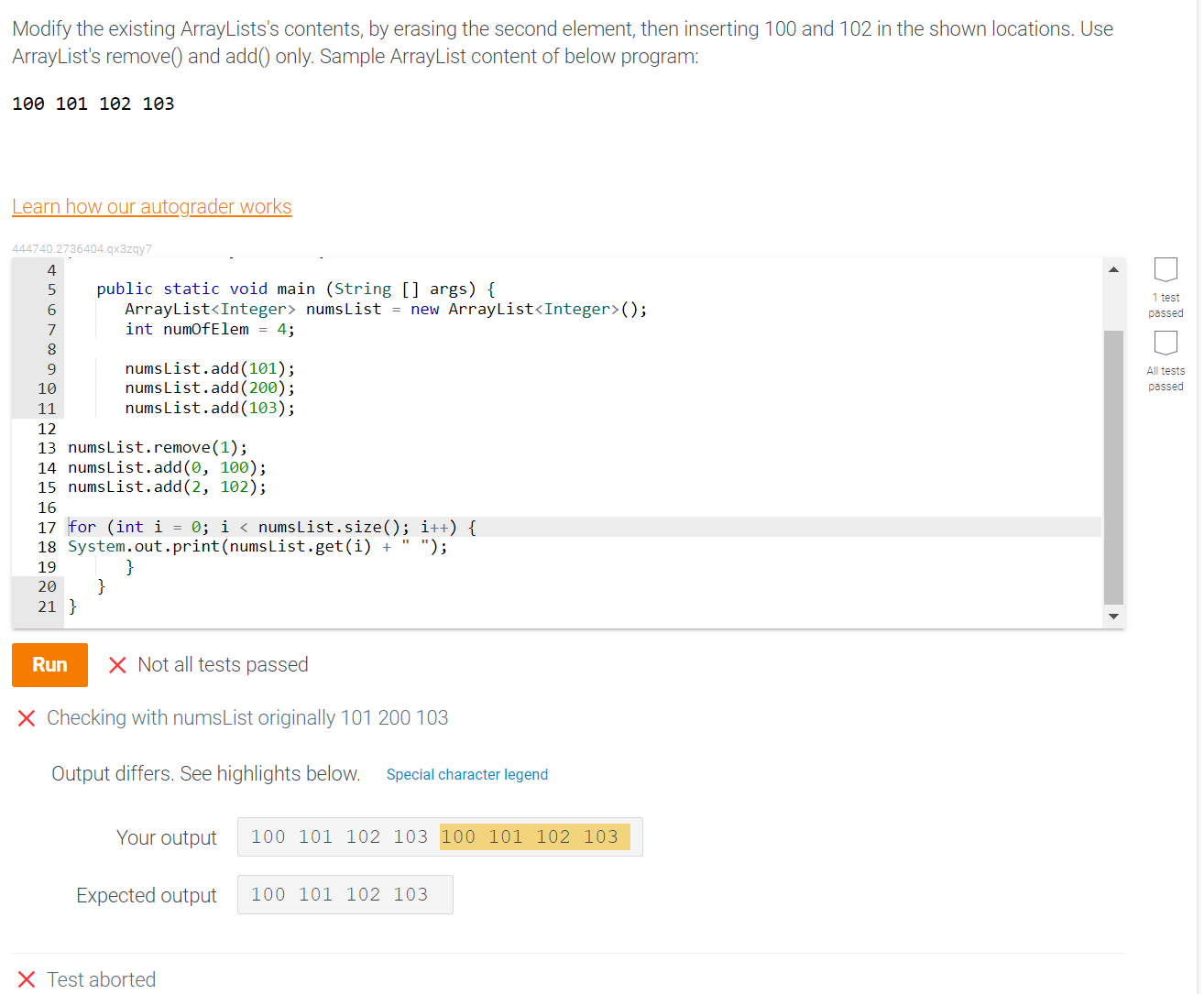 Modify the existing ArrayLists's contents, by erasing | Chegg.com