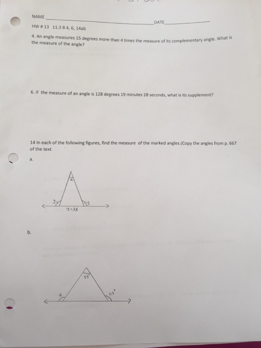Solved NAME Hw # 13 11.3 B 4, 6, 14ab 4. An angle measures | Chegg.com