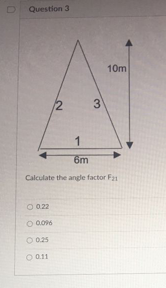Solved Question 3 10m 2. 3 1 6m Calculate the angle factor | Chegg.com