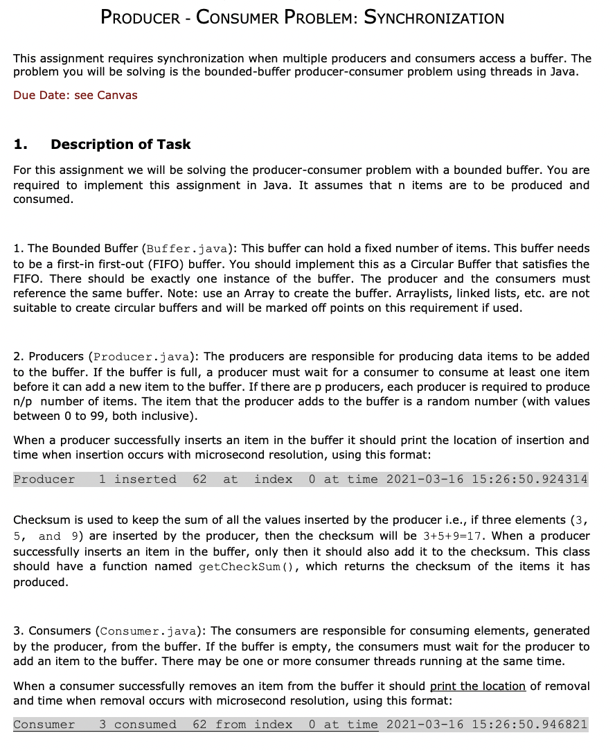 PRODUCER - CONSUMER PROBLEM: SYNCHRONIZATION This | Chegg.com