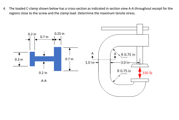Solved 4. The loaded C-clamp shown below has a cross-section | Chegg.com