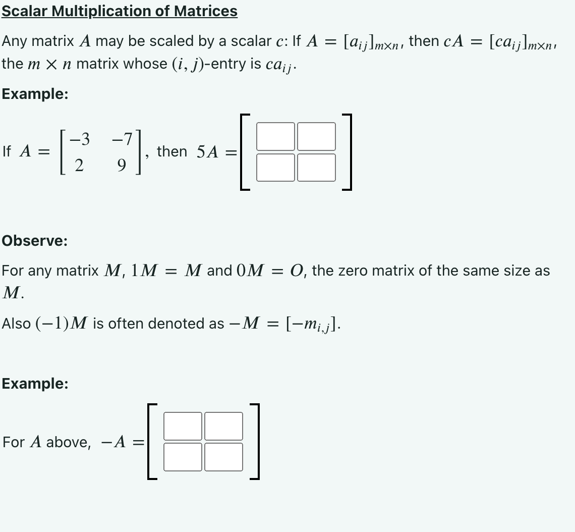 Solved Scalar Multiplication of Matrices\\nAny matrix A may | Chegg.com