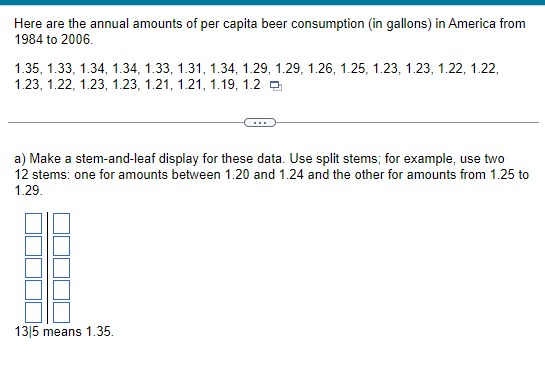 Solved Here are the annual amounts of per capita beer | Chegg.com