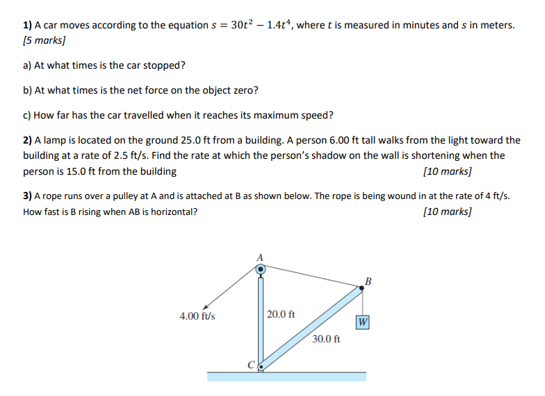 Solved 1) A car moves according to the equations = 30t2 – | Chegg.com