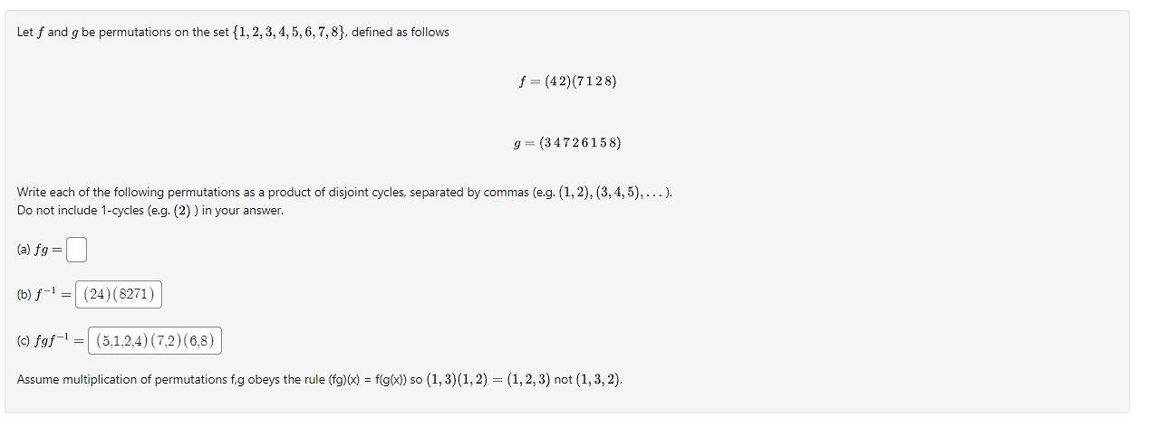 Solved Let f and g be permutations on the set | Chegg.com