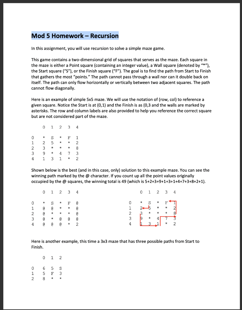 Solved Mod 5 Homework Recursion In This Assignment You 