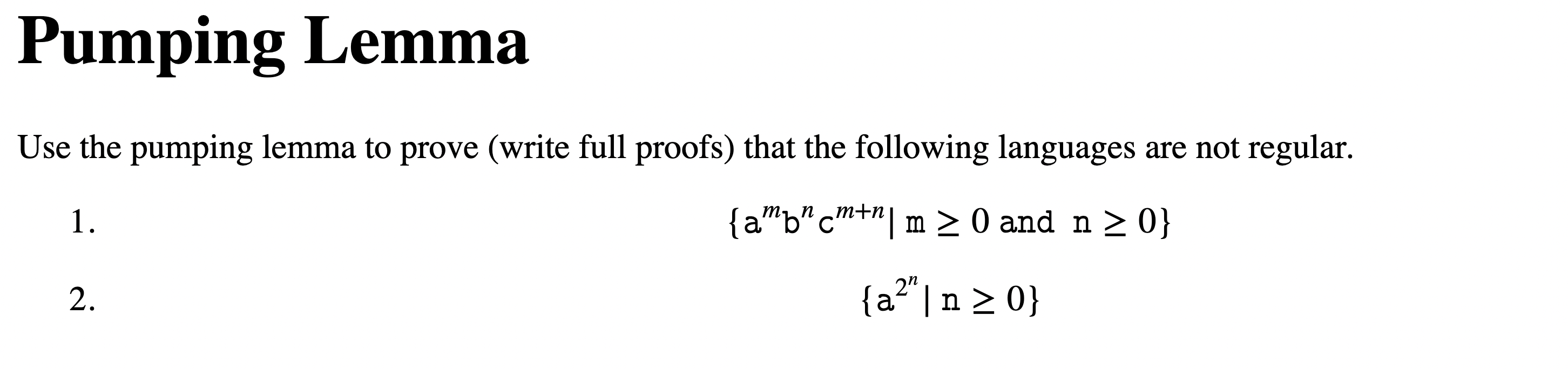 Solved Pumping Lemma Use the pumping lemma to prove (write | Chegg.com