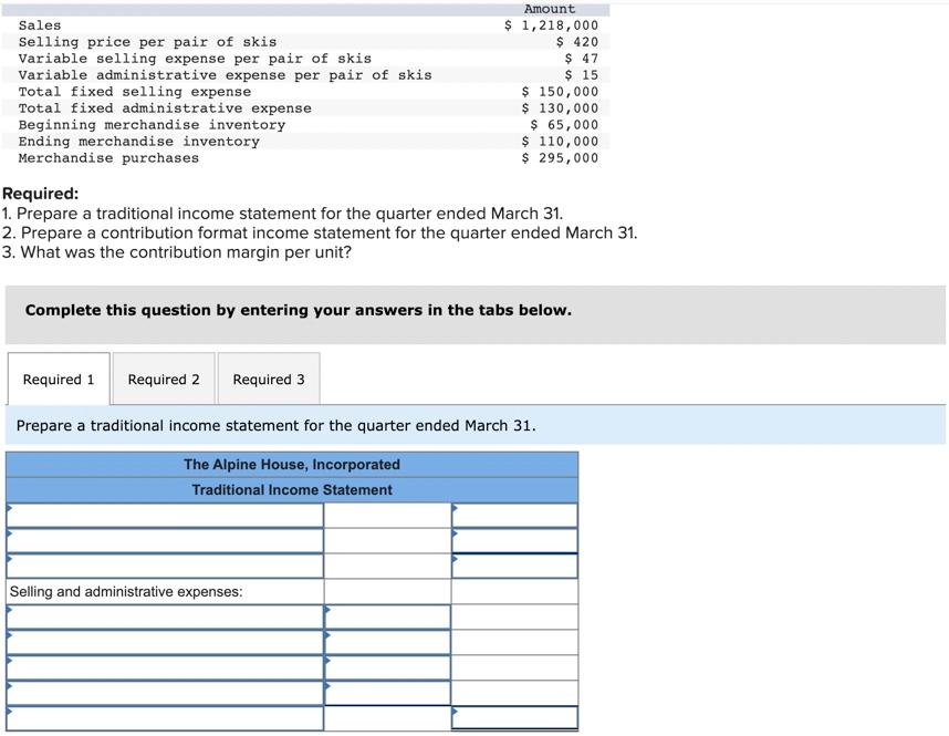 Solved Required: 1. Prepare a traditional income statement | Chegg.com
