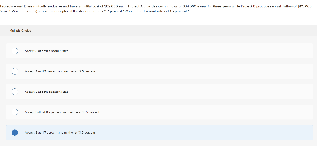 Solved Projects A and B are mutually exclusive and have an | Chegg.com