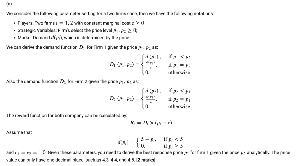 Solved The Bertrand model of oligopoly models a market | Chegg.com